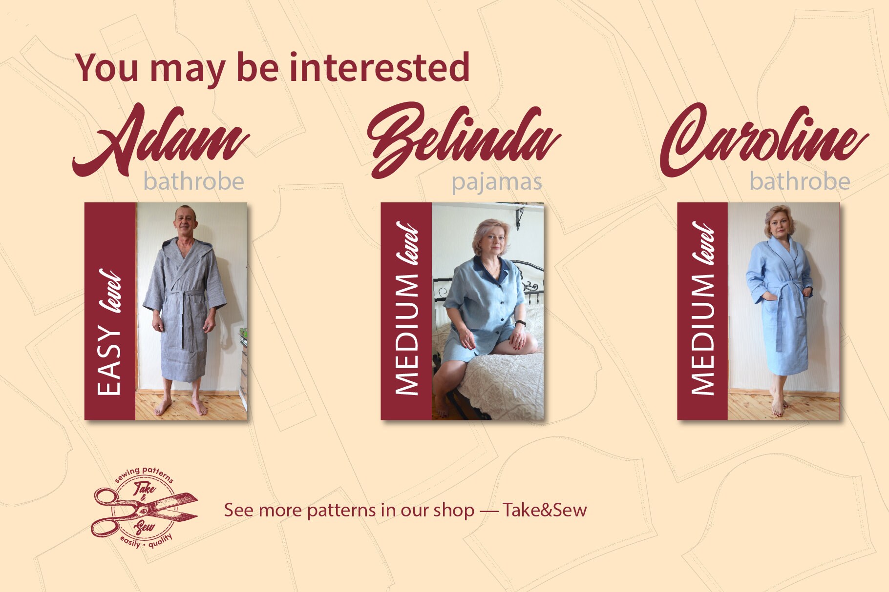 Indie Hooded Bathrobe Sewing Pattern. DIY Women Housecoat, Size L XL ...