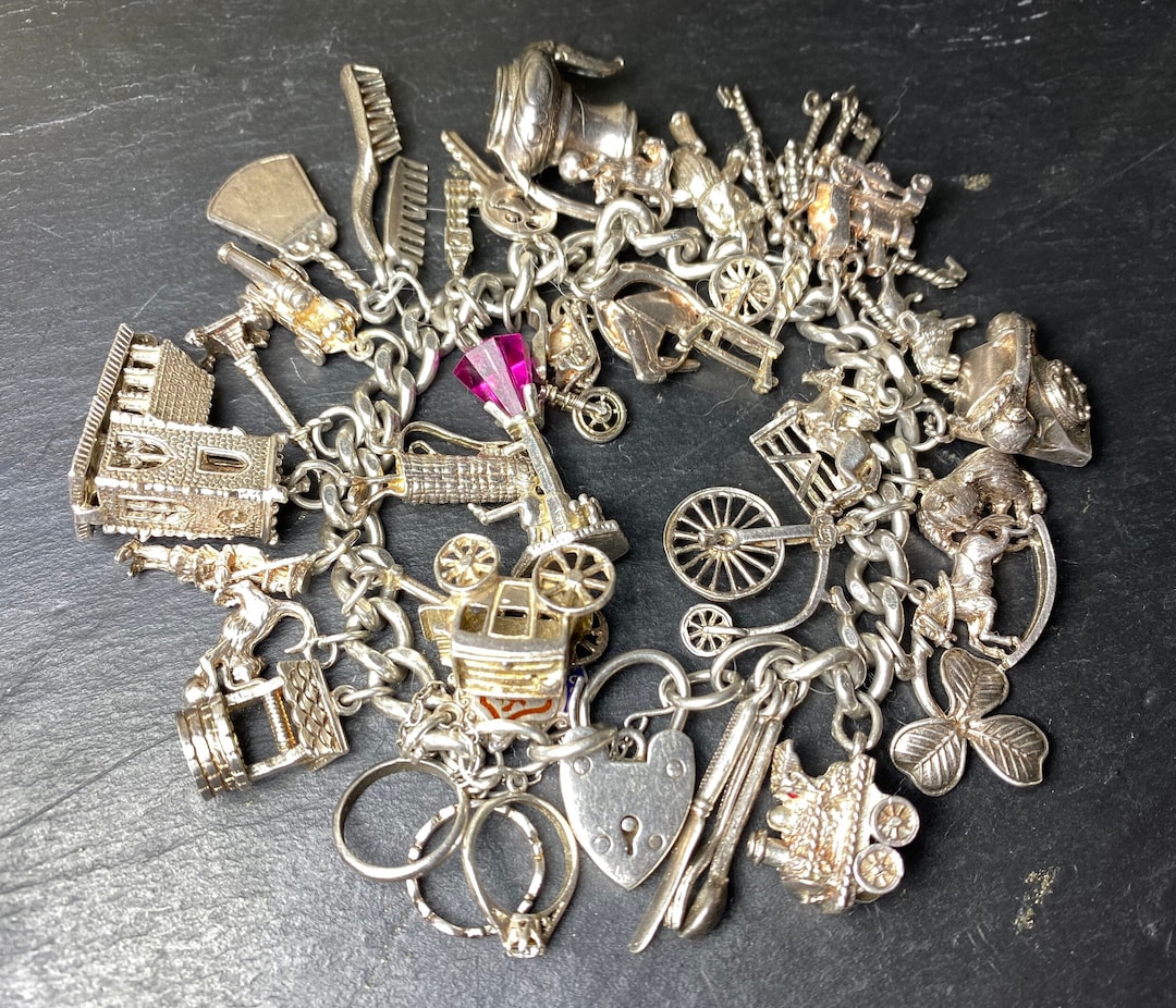 Solid 925 Sterling Silver Exquisite Heavy Fully Loaded VINTAGE CHARMS ...