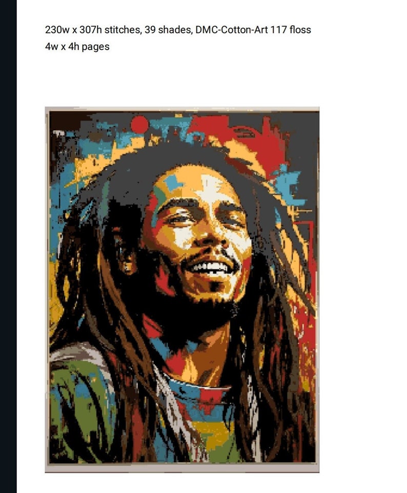 Bob Marley Pdf Cross Stitch Pattern - Etsy