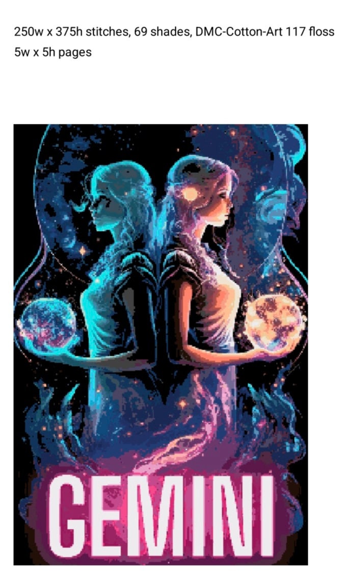 Gemini Cross Stitch Pdf Pattern - Etsy