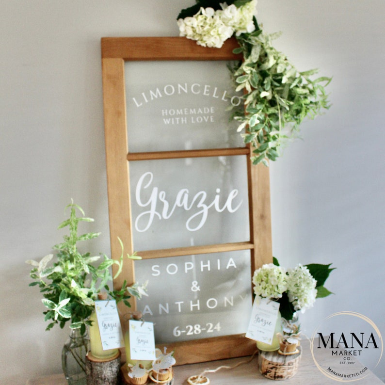 Limoncello Wedding Favor Sign, Wedding Mirror Decal, Grazie Wedding ...