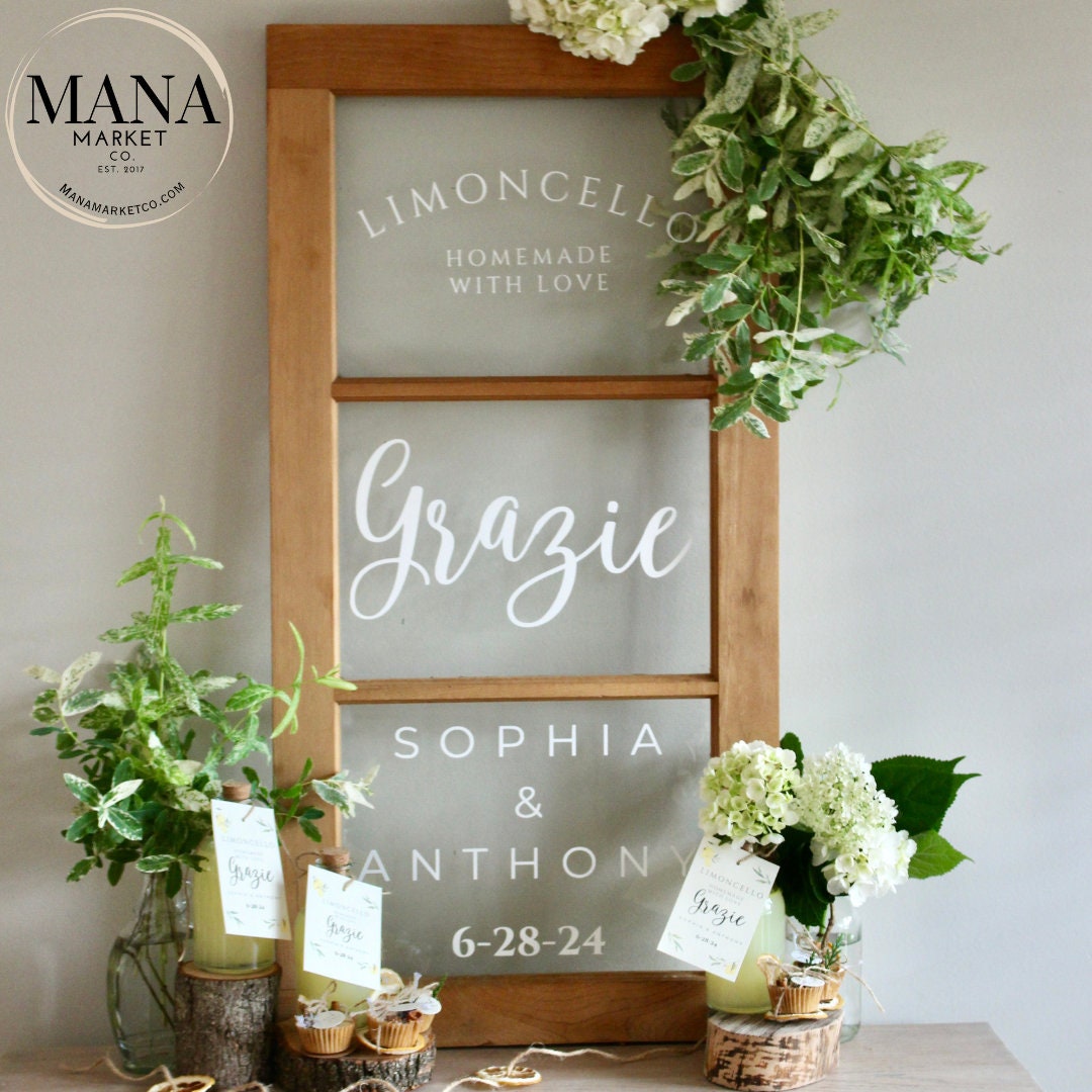 Limoncello Wedding Favor Sign, Wedding Mirror Decal, Grazie Wedding ...