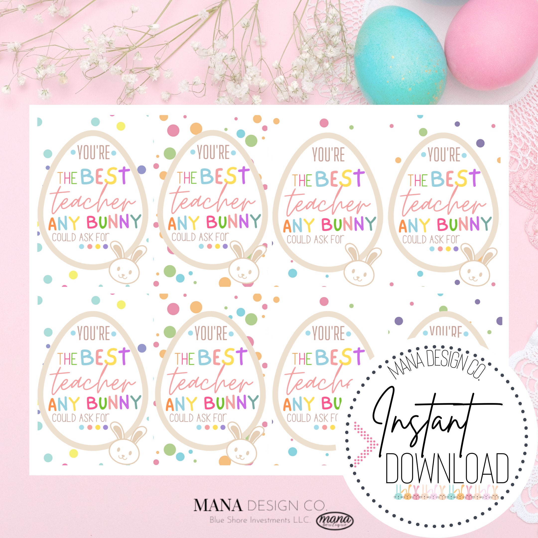 Teachers Appreciation Tag Teacher Gift Bunny Printable Tags Easter Gift ...
