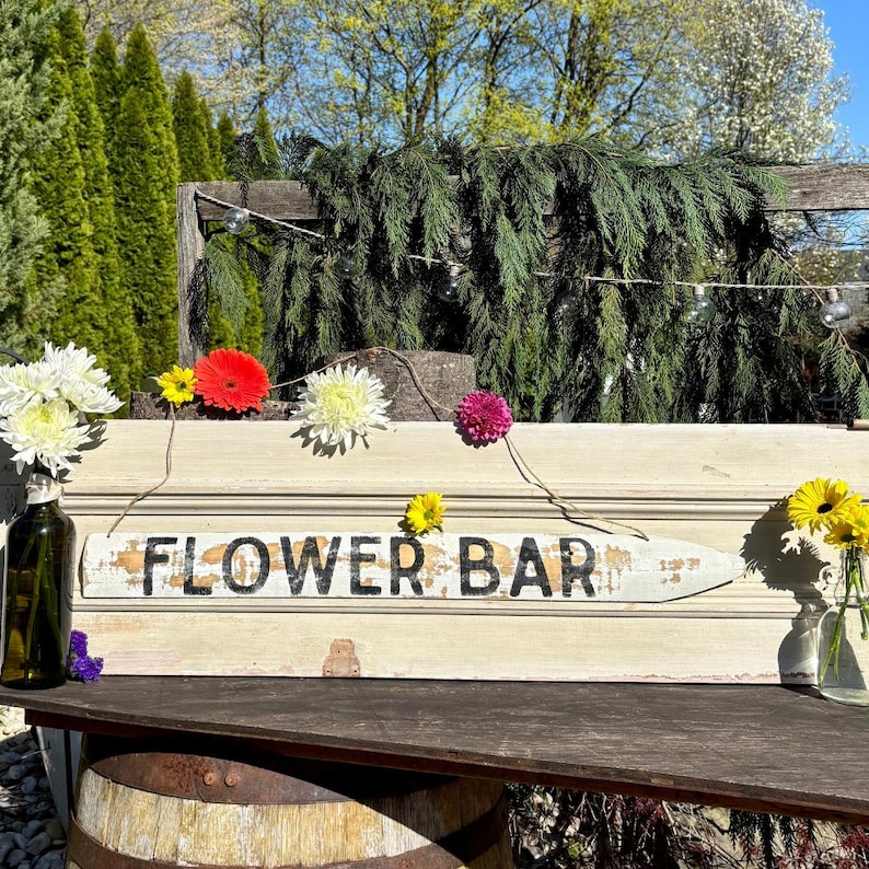 Flower Bar Sign Wood Botanical Theme Sign Directional Flowers Sign ...
