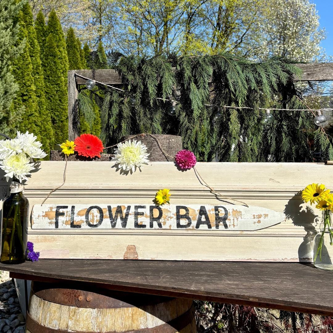 Flower Bar Sign Wood Botanical Theme Sign Directional Flowers Sign ...