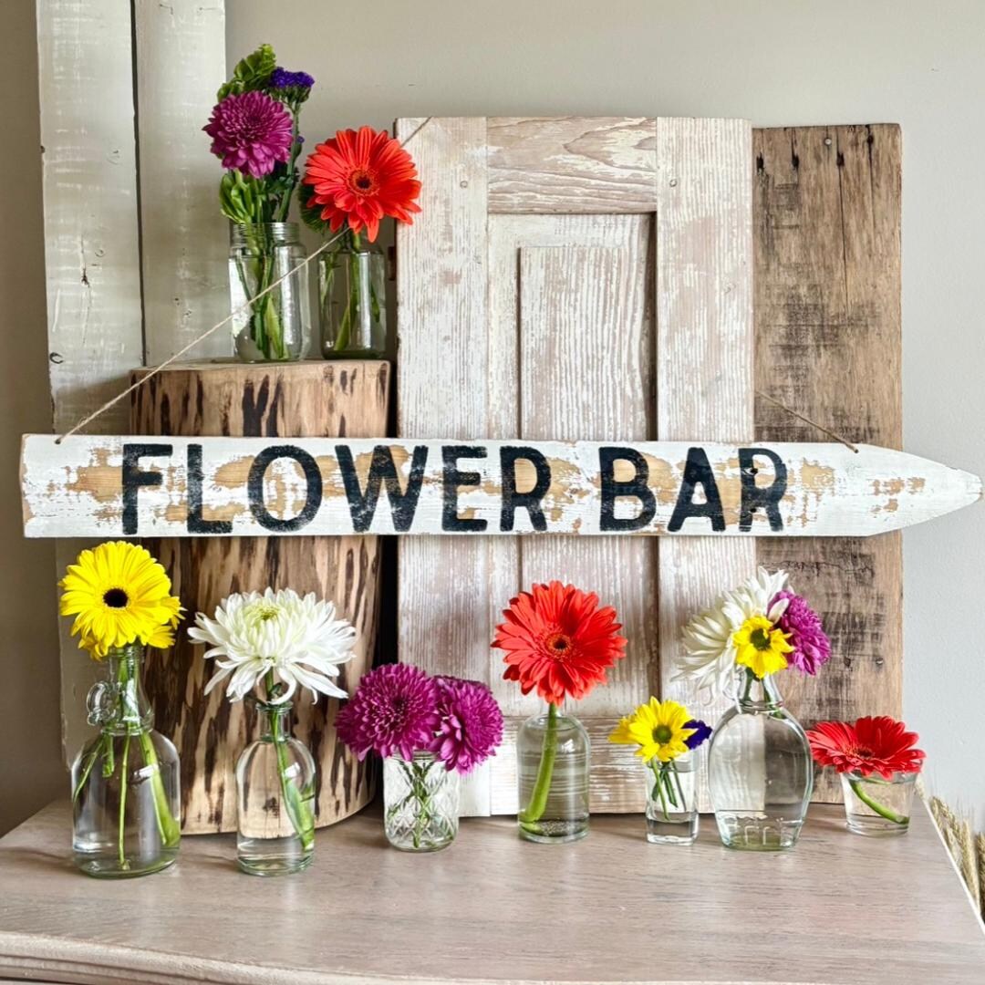 Flower Bar Sign Wood Botanical Theme Sign Directional Flowers Sign ...
