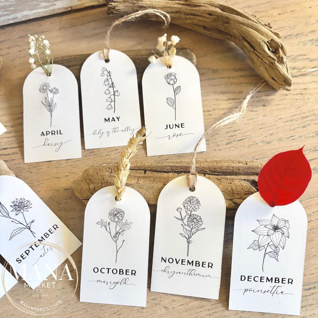 Birth Flower Tag for Gift Bag Flower Month Gift Tag Flower Tags for ...