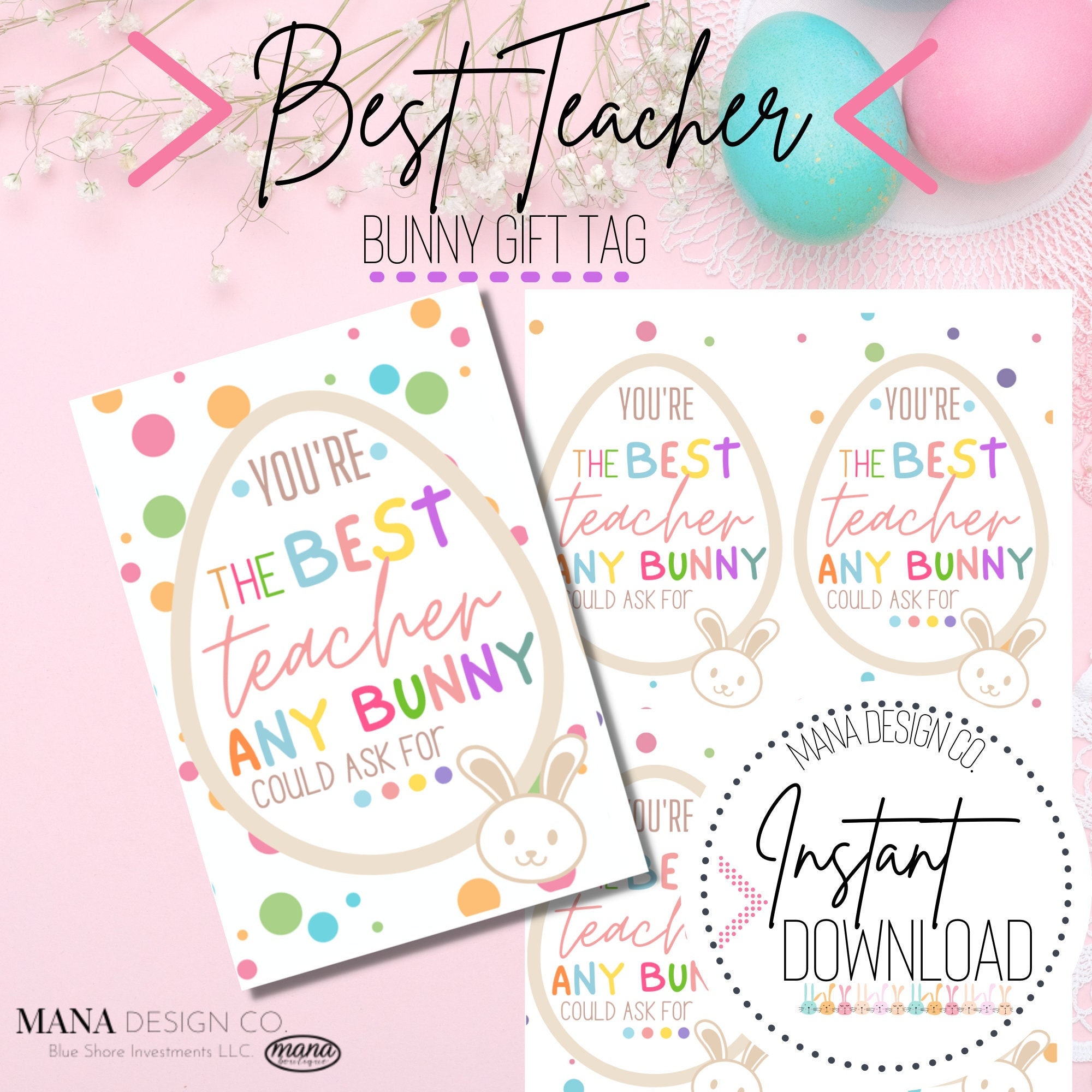 Teachers Appreciation Tag Teacher Gift Bunny Printable Tags Easter Gift ...