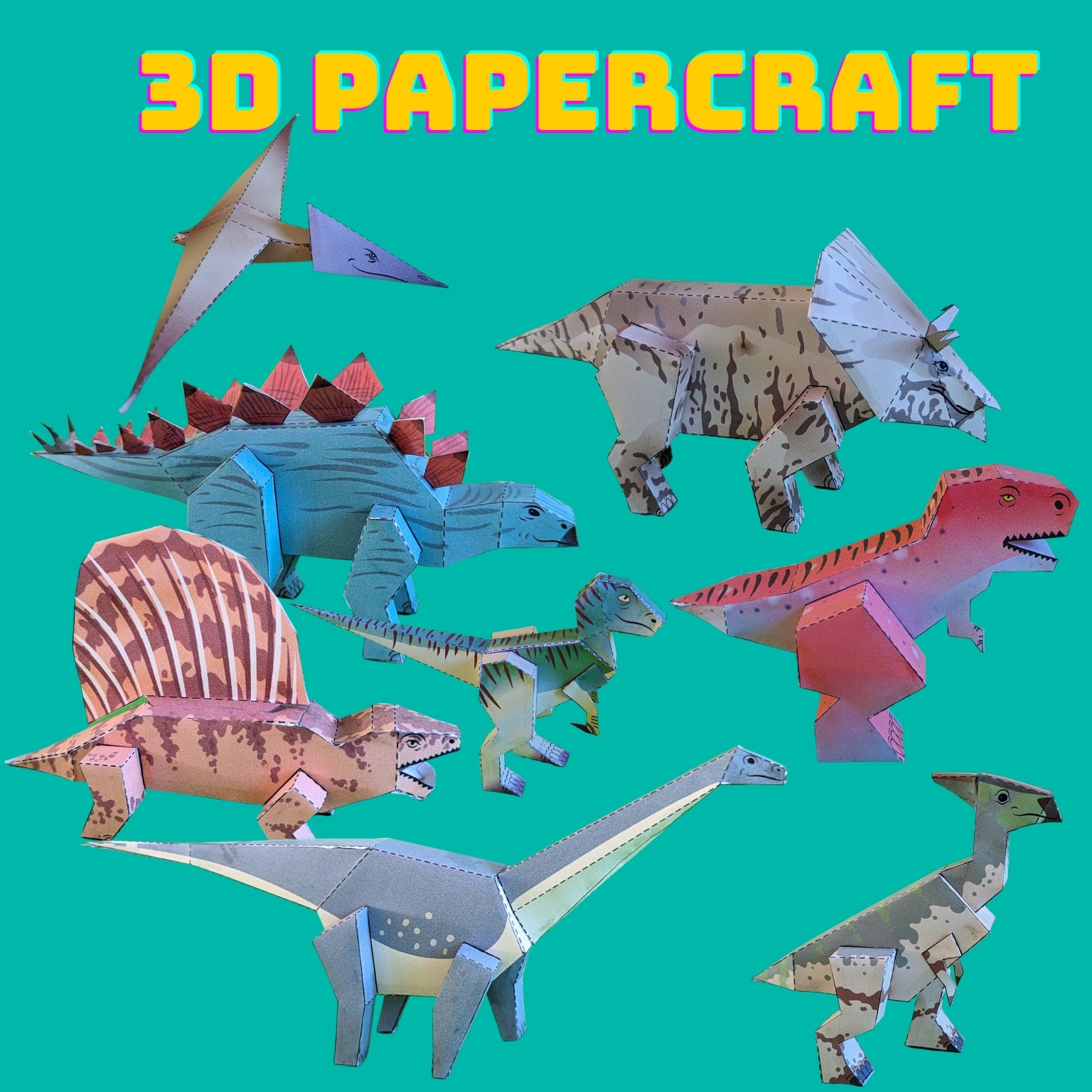 8 Dinosaurs 3d Papercraft Template / DIY Paper Dinosaurs / Origami / Printable Pdf / T-REX ...