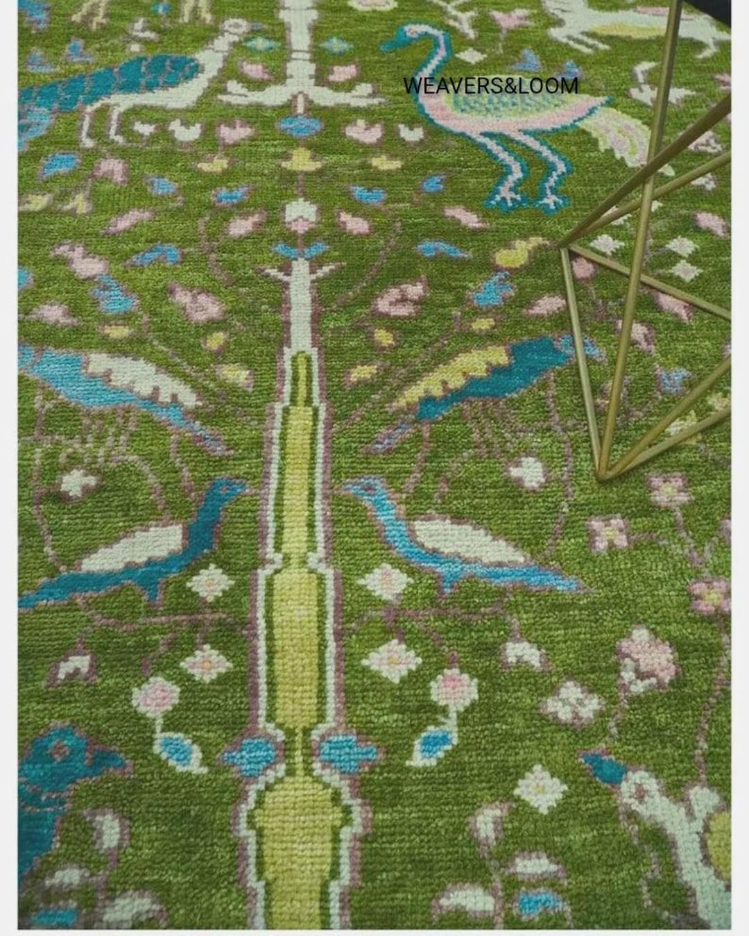 Exquisite Green Tree of Life Hand Knotted Oushak Rug for Living Room ...