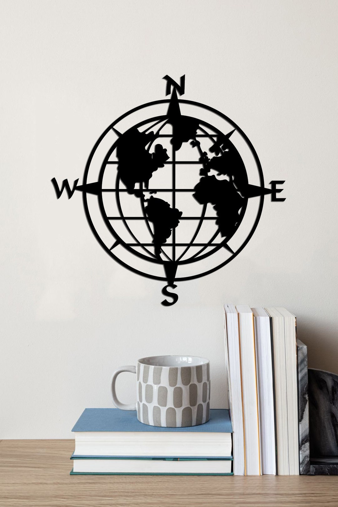 Compass World Map Cut Svg Dxf File Wall Sticker Pdf Silhouette - Etsy ...