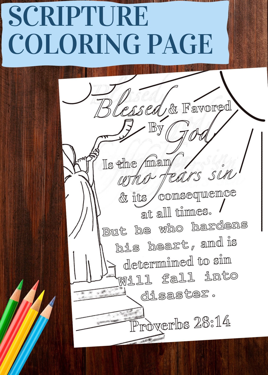 Bible Verse Coloring Page, Proverbs 28:14, Scripture Coloring Page ...
