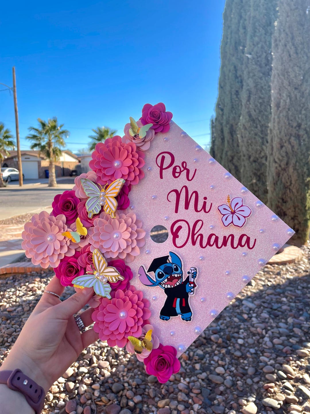 Girly Pink Graduation Cap Por Mi Ohana Grad Cap Topper Senior Class of ...