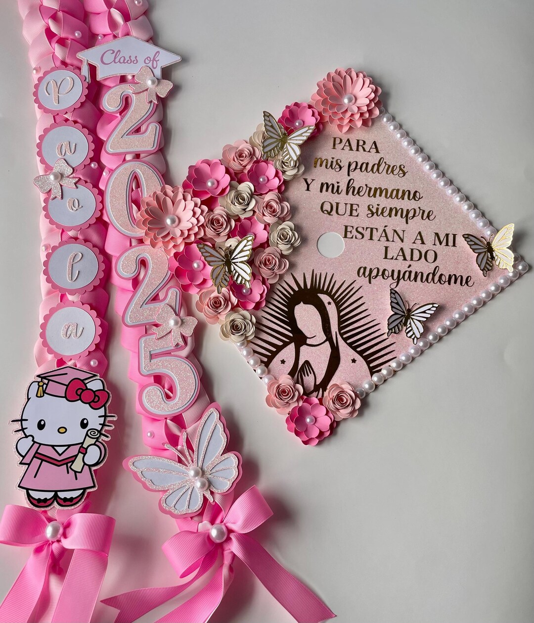 Custom Graduation Bundle Lei & Cap Topper Cute Girly Grad Caps Senior ...