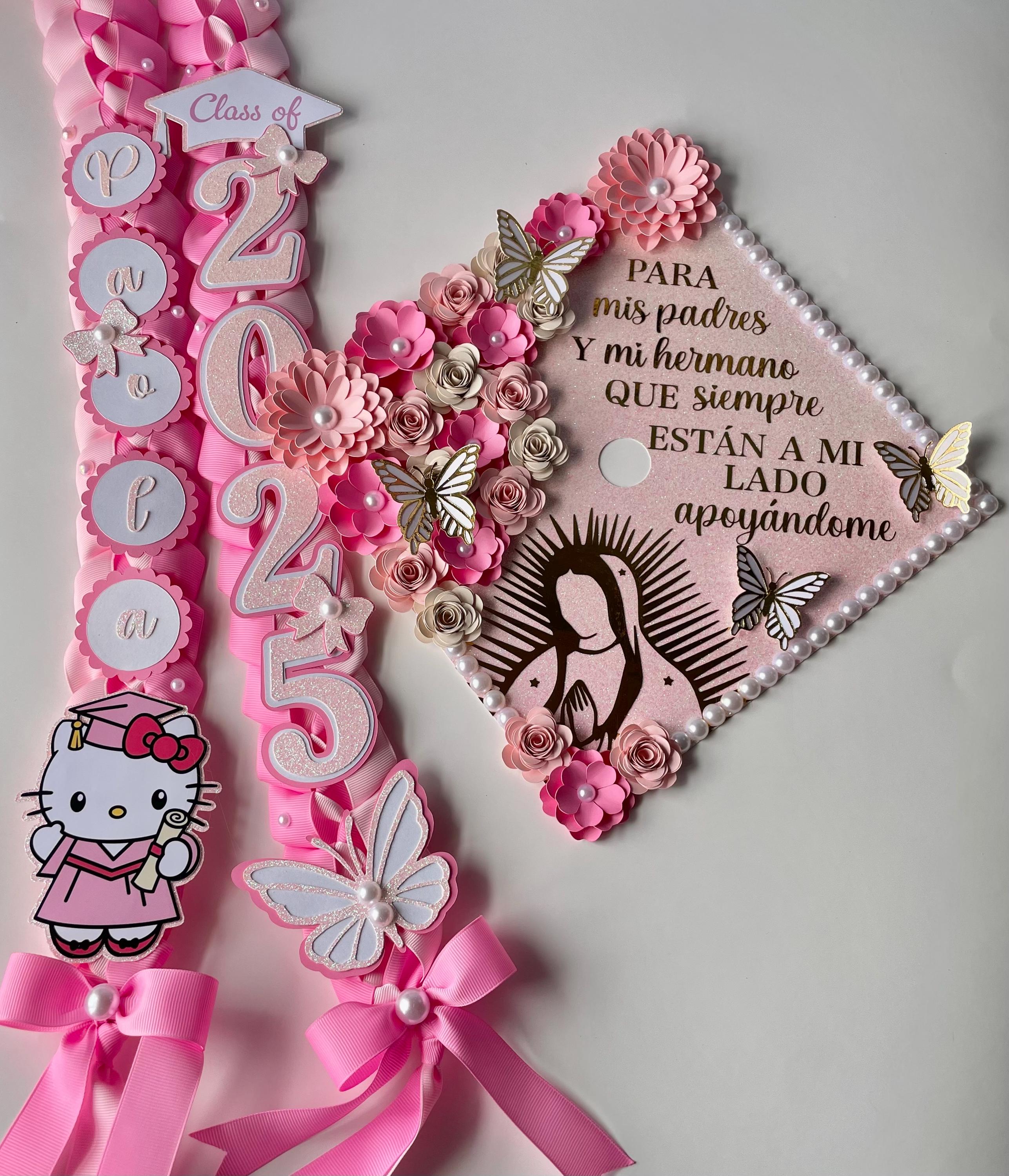 Custom Graduation Bundle Lei & Cap Topper Cute Girly Grad Caps Senior ...