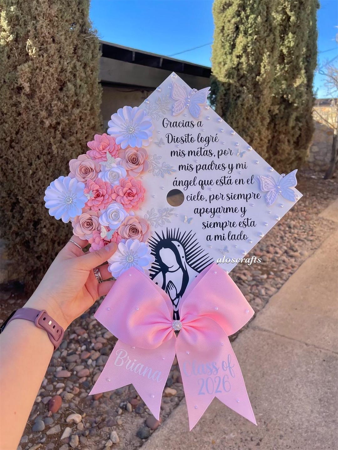 Virgen Grad Cap Toppers Class of 2026 Coquette Girly Grad Caps Pink ...