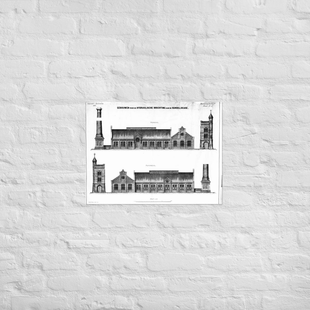Blueprint Poster - 1885 Elevation of Amsterdam Port's Hydraulic Pumping ...