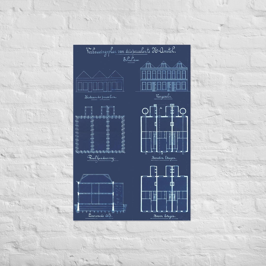 Blueprint Poster - 1896 Amsterdam Apartment Block - Vintage ...