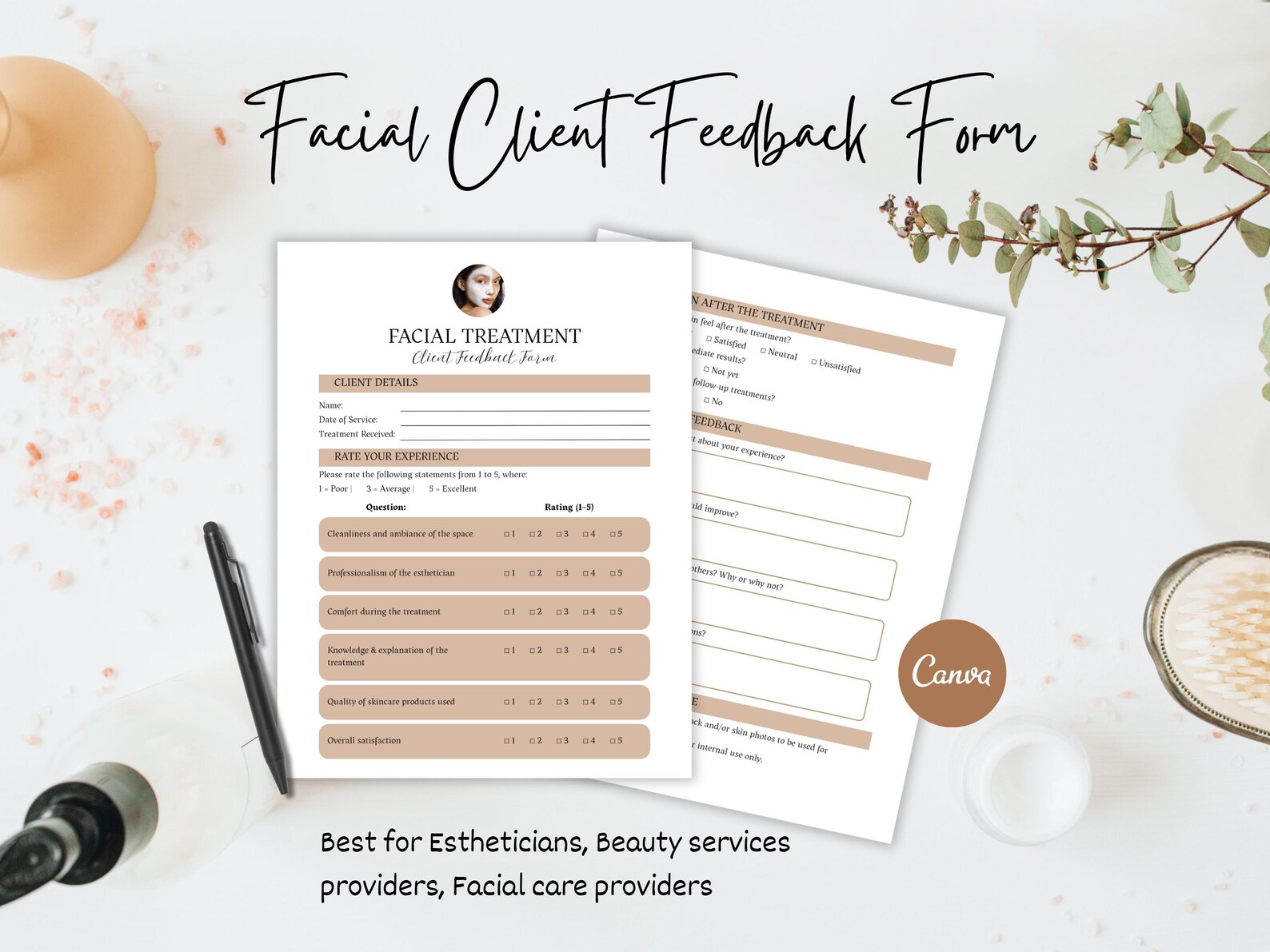 Editable Facial Treatment Feedback Form, Professional Facial Feedback ...