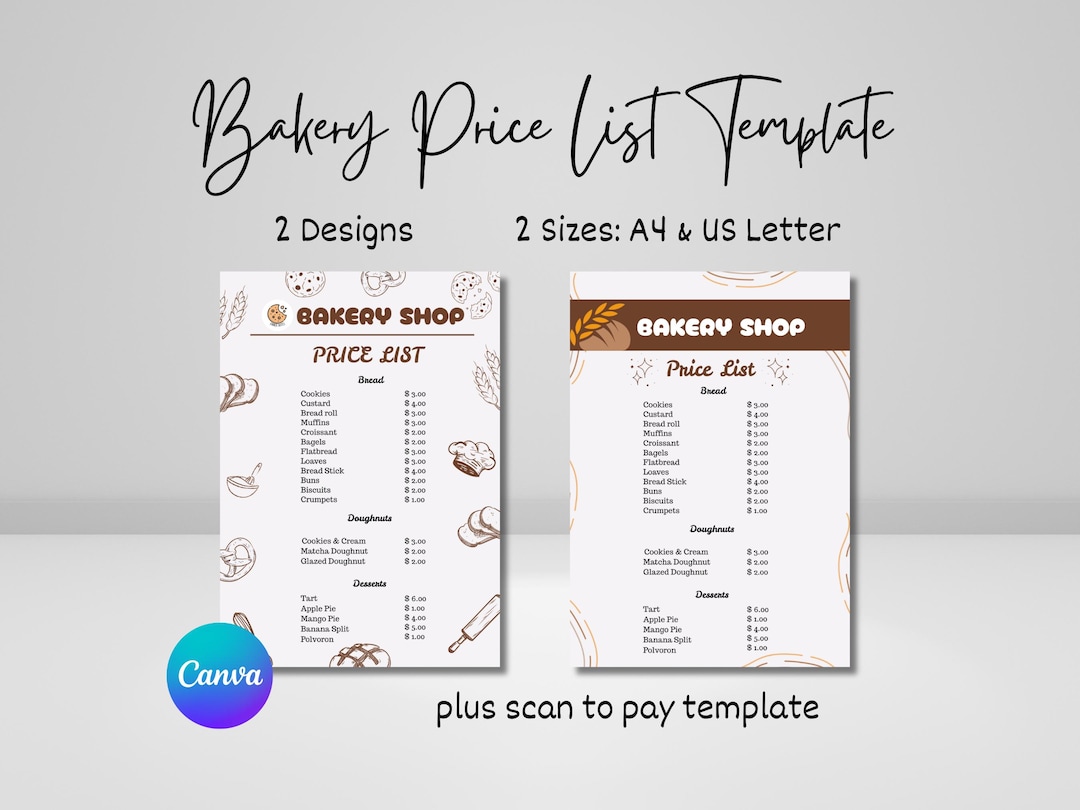 Editable Bakery Price List Canva Template, Bakery Menu Template ...