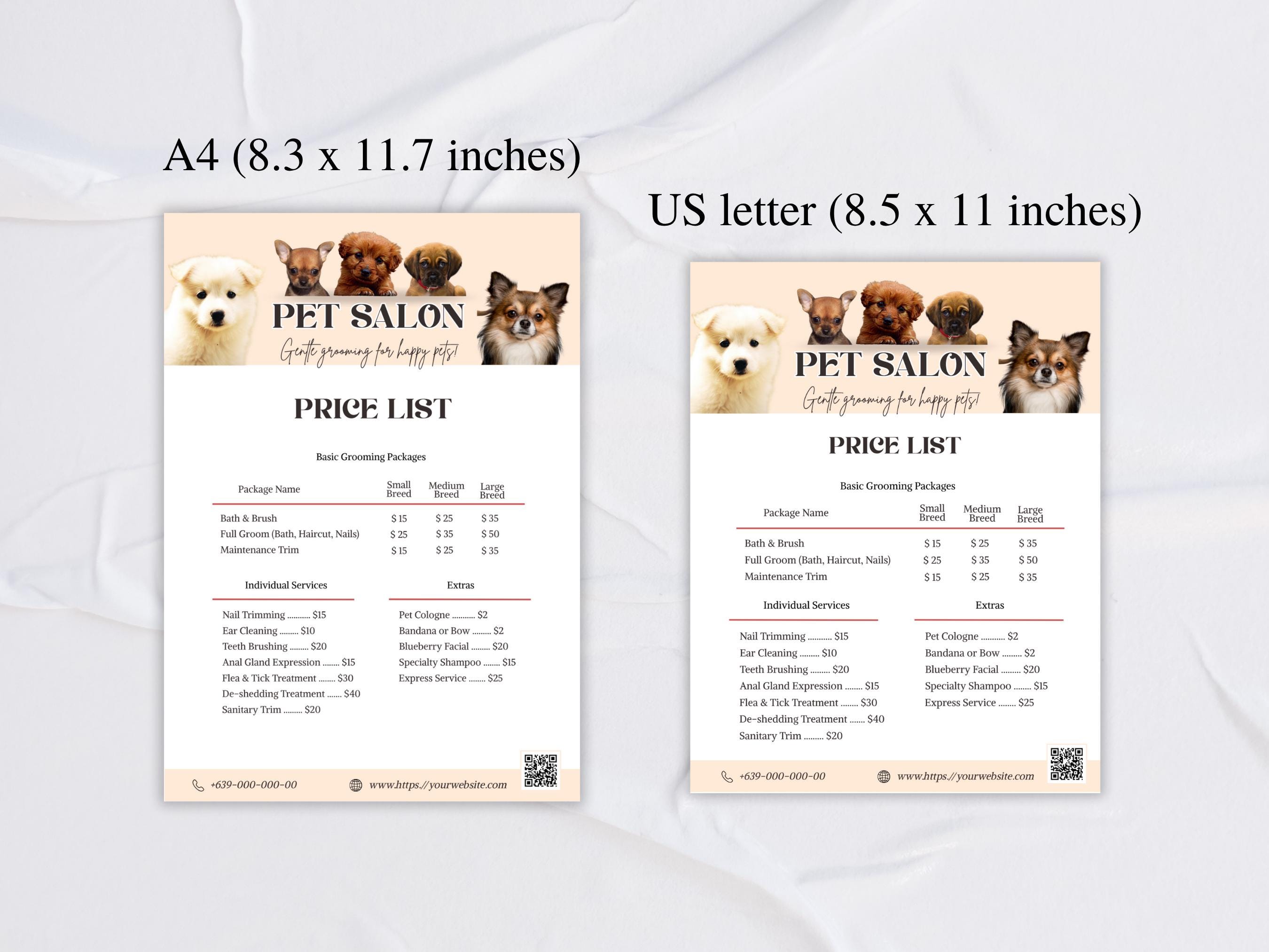 Pet Salon Grooming Price List Canva Template, Editable Grooming ...