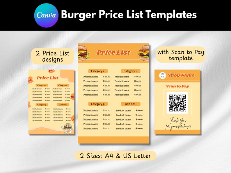 Price List, Editable Canva Template, Burger Menu, DIY Price List, Food ...