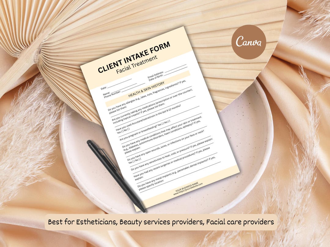 Editable Facial Client Intake Form Canva Template, Facial Consultation ...