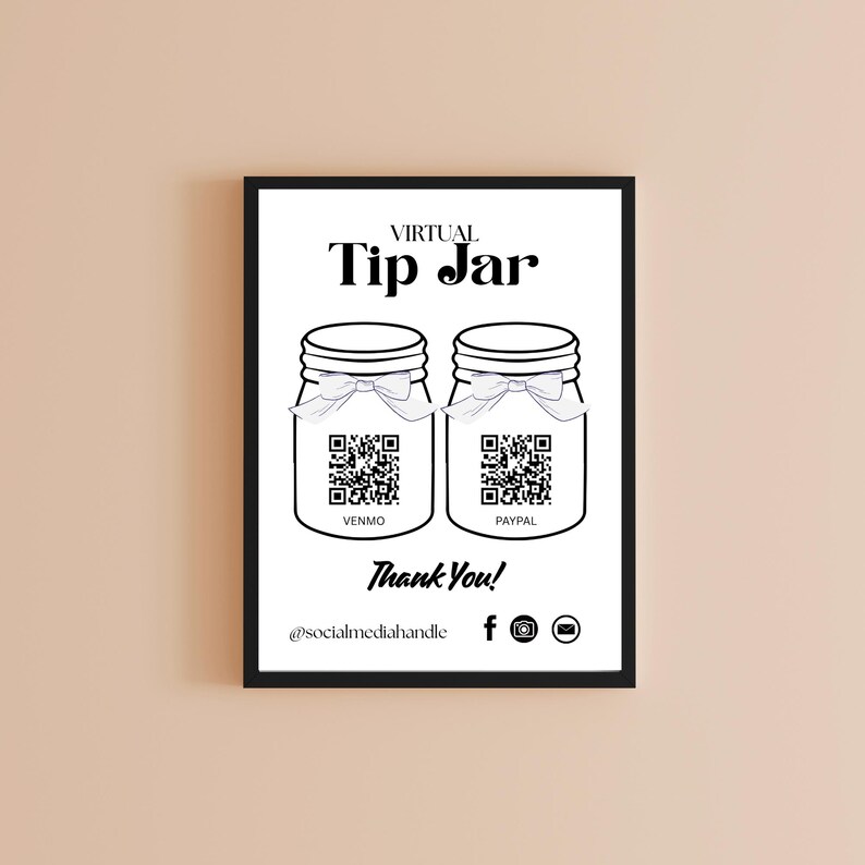 Editable Virtual Tip Jar Sign Canva Template, Venmo Payment Sign, QR ...