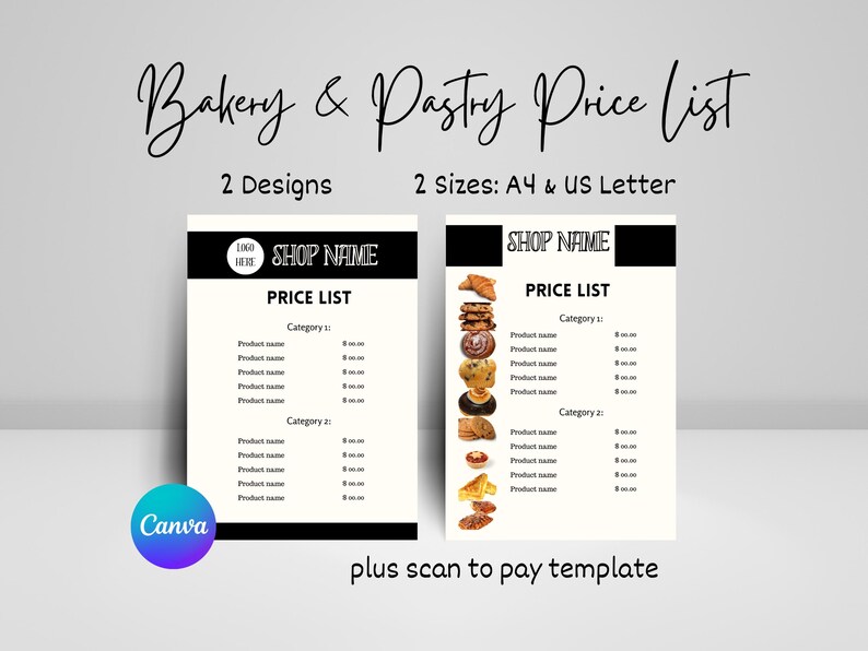 Bakery Editable Price List Menu Template QR Code, DIY Pastry Canva ...