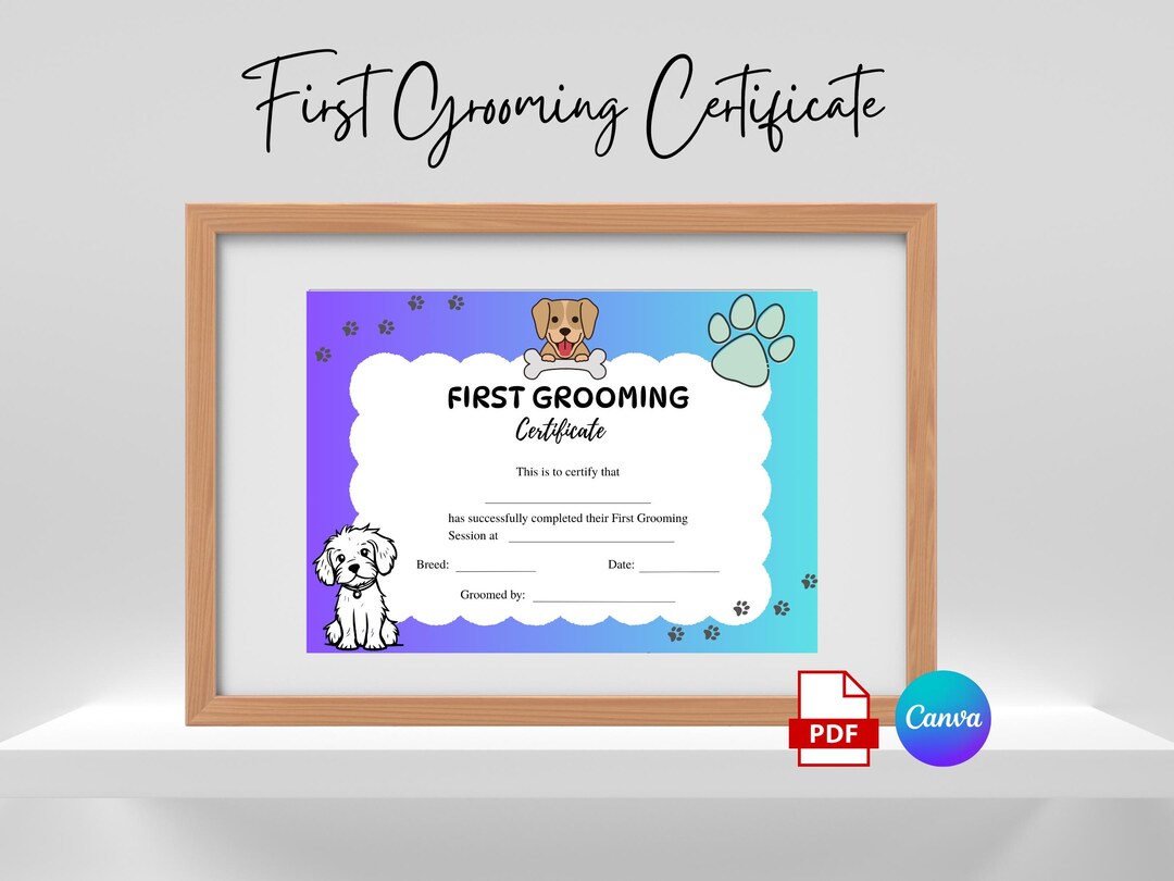 Dog First Grooming Certificate, Pet First Grooming Certificate, Puppy ...