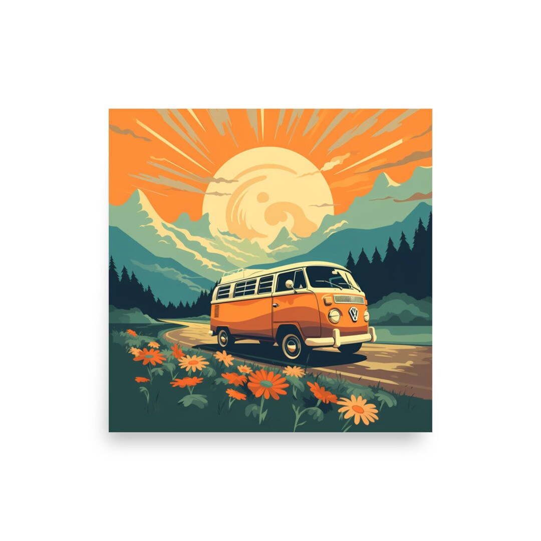 Retro Camper Van Poster Classic 1960s Inspired Wall Art, Vibrant Orange ...