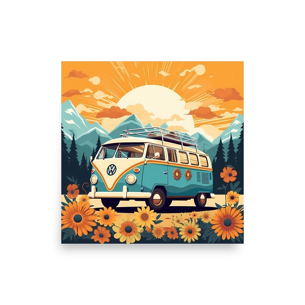 Retro Roadtrip: 1960s-inspired Camper Van Poster Groovy - Etsy