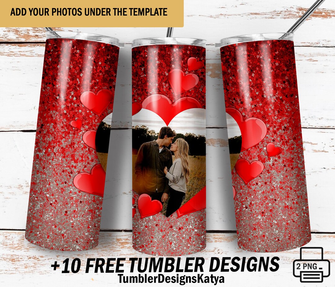Valentines Tumbler Wrap With Image Red Glitter Tumbler Template With ...