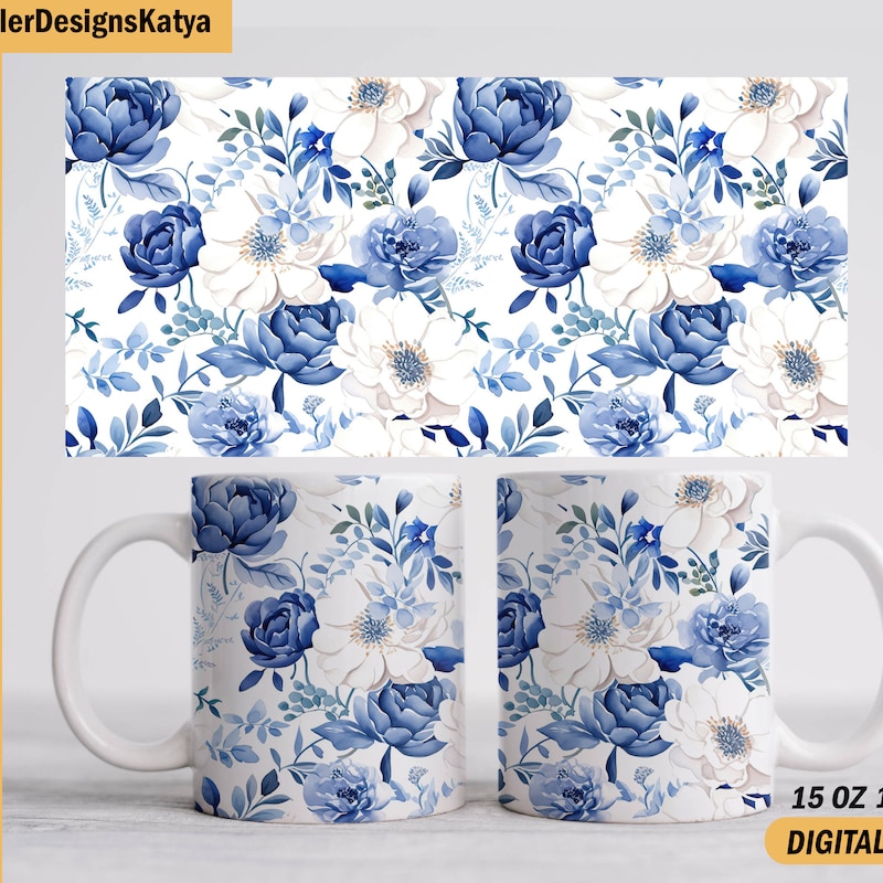 Blue Flower Mug - Etsy