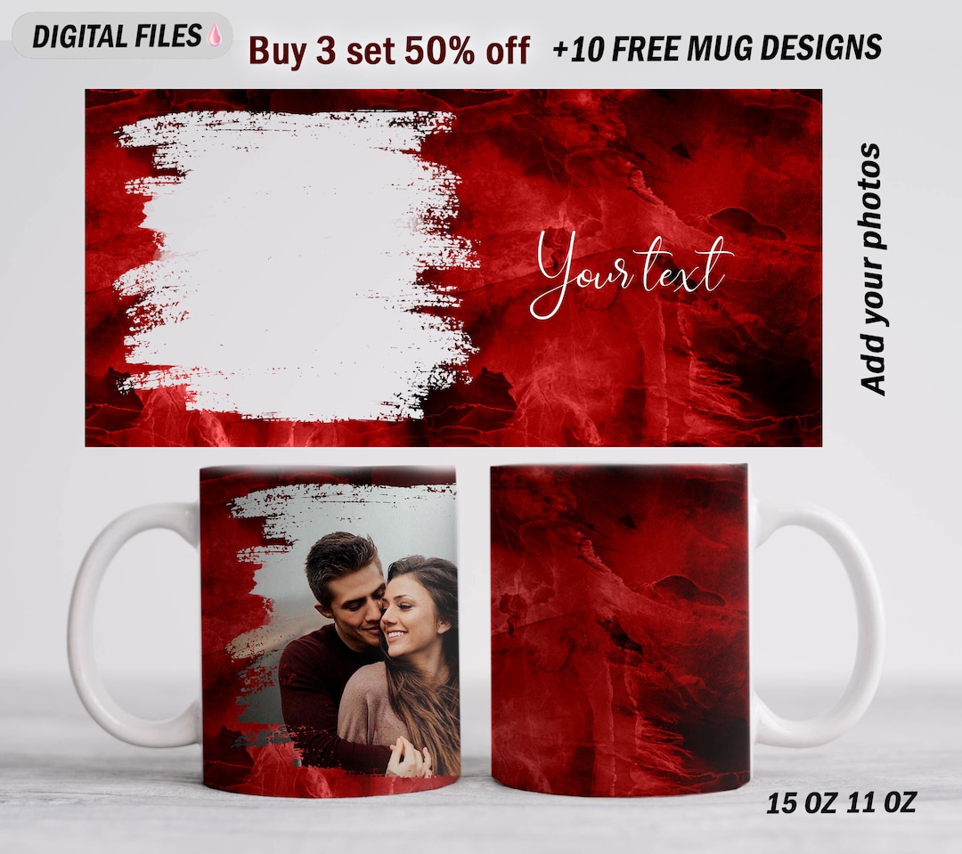 Red Mug Wrap With Photo Frame Png Image Mug Template 15 Oz and 11 Oz ...
