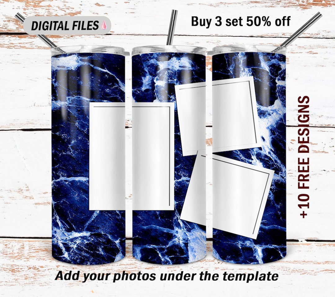 Marble Tumbler Template for 3 Photos Blue 20oz Tumbler for Men Seamless ...