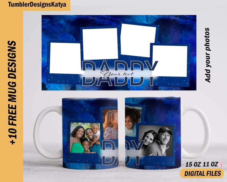 Daddy Mug Wrap With 4 Photo Frame Image Mug Png Files for - Etsy