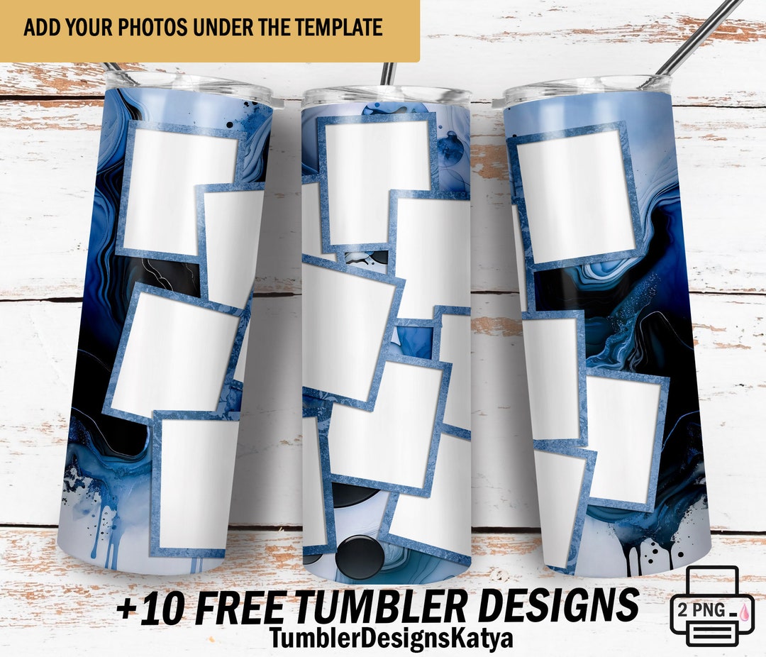 Image Tumbler Template With 12 Photo Frames Picture Tumbler Wrap Blue ...