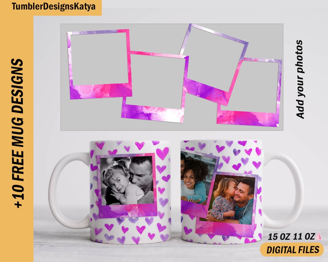 4 Photo Frame Clipart Purple Template for Mugs Png File for 15 Oz 11 Oz ...