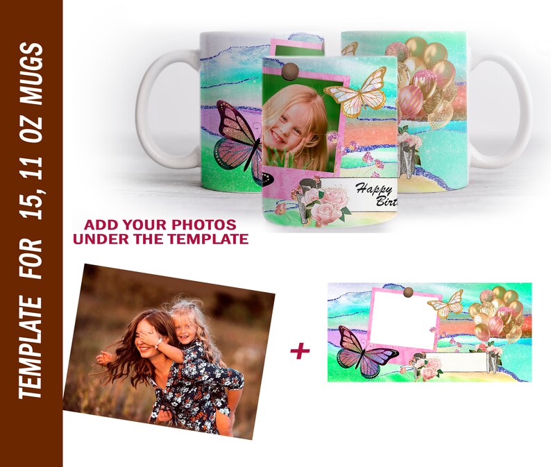Happy Birthday Mug Sublimation Design With 2 Photo Frames - Etsy
