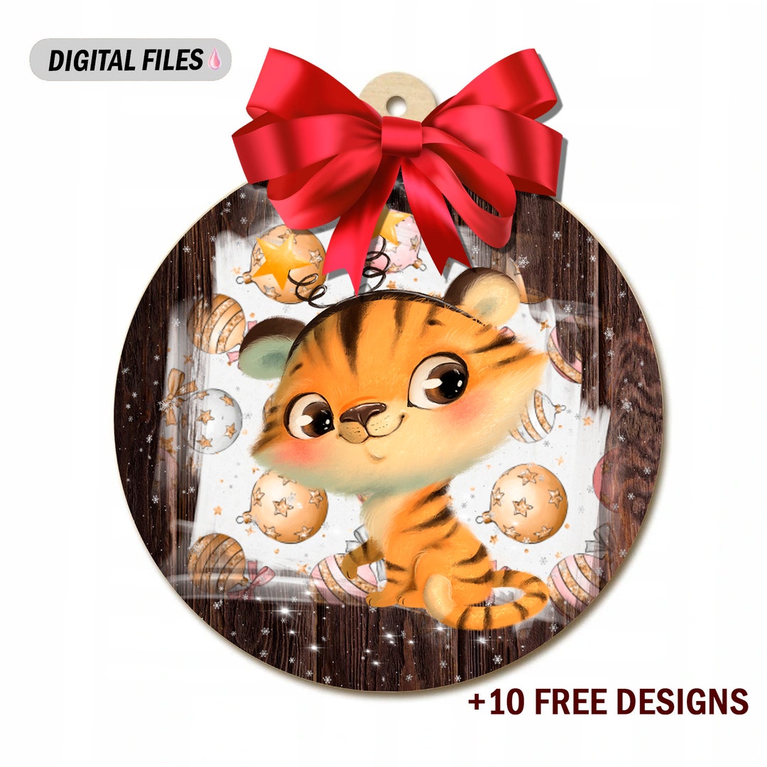 Christmas Ornament With Tiger Cub Wood Background Png File for - Etsy