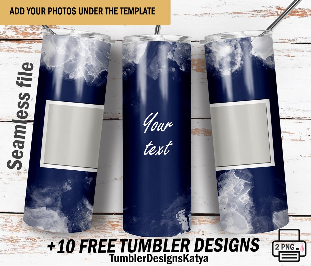 Blue Tumbler Wrap With 2 Photo Frames Seamless Tumbler Wrap Png File ...