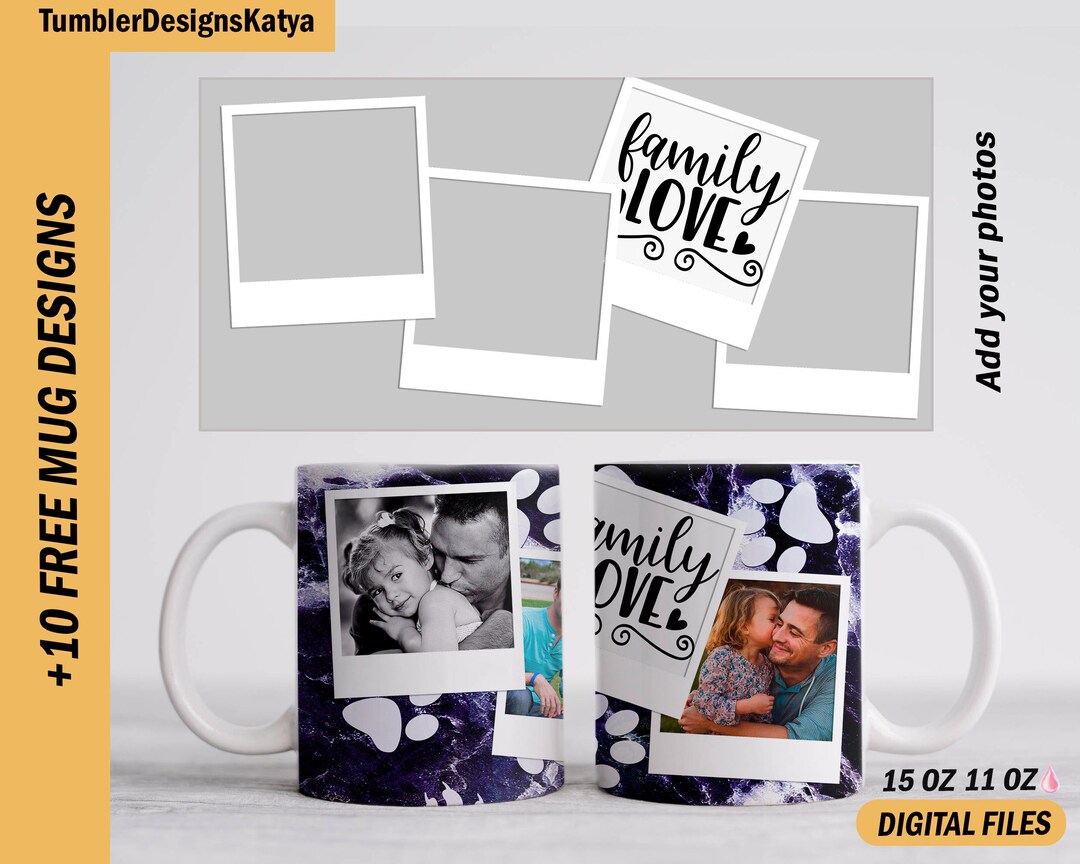 3 Photo Frame Clipart Family Love Template for Mugs Png File for 15 Oz ...