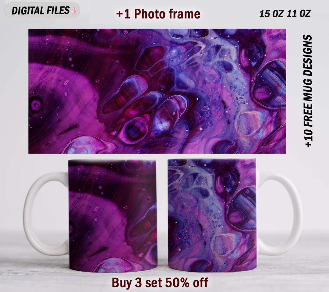 Purple Mug Wrap Photo Frame Mug Template 15 Oz and 11 Oz Sublimation ...