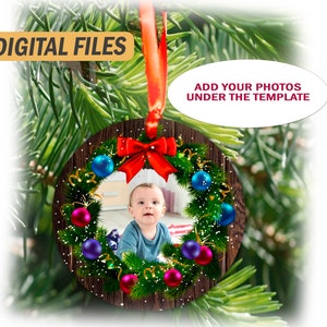 Kids Photo Frame Christmas Ornament 2022 Round Sublimation Design ...