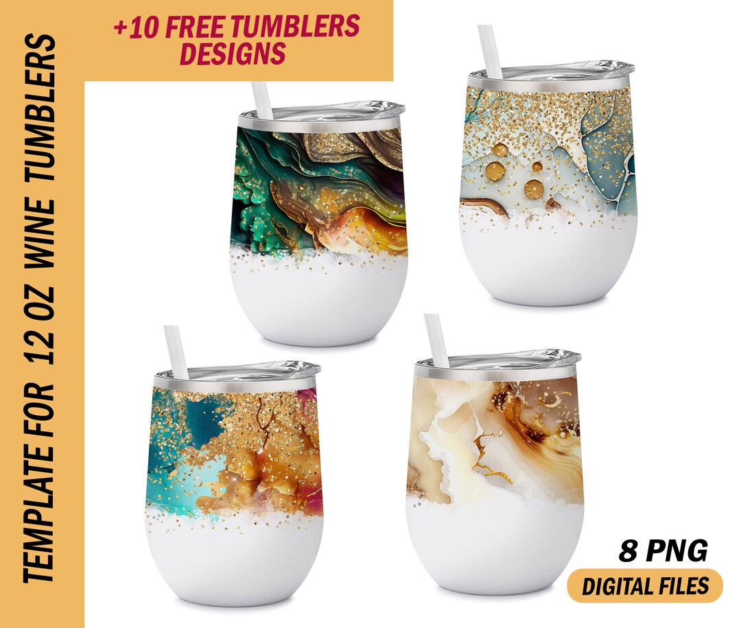 12 Oz Wine Tumbler Set Wedding Wine Tumblers Template Alcohol Ink Wine ...