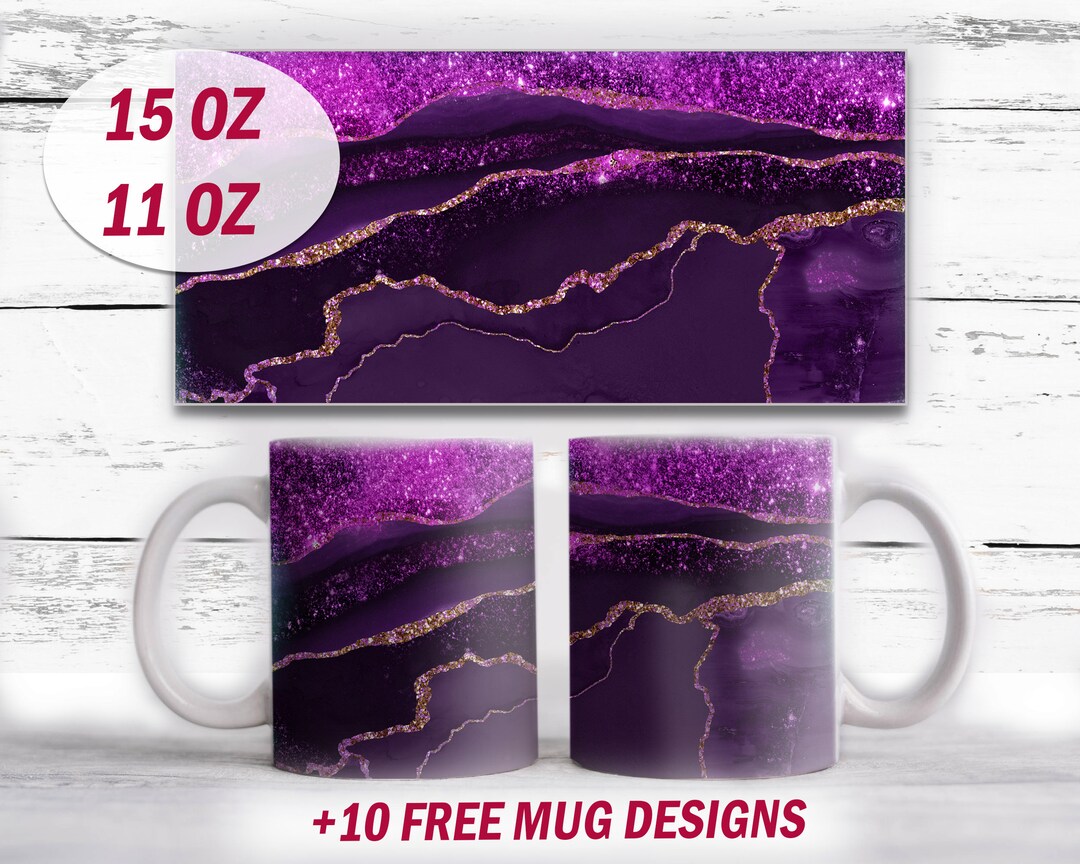 Purple Mug Wrap Design With Glitter Png Files for Sublimation Designs ...