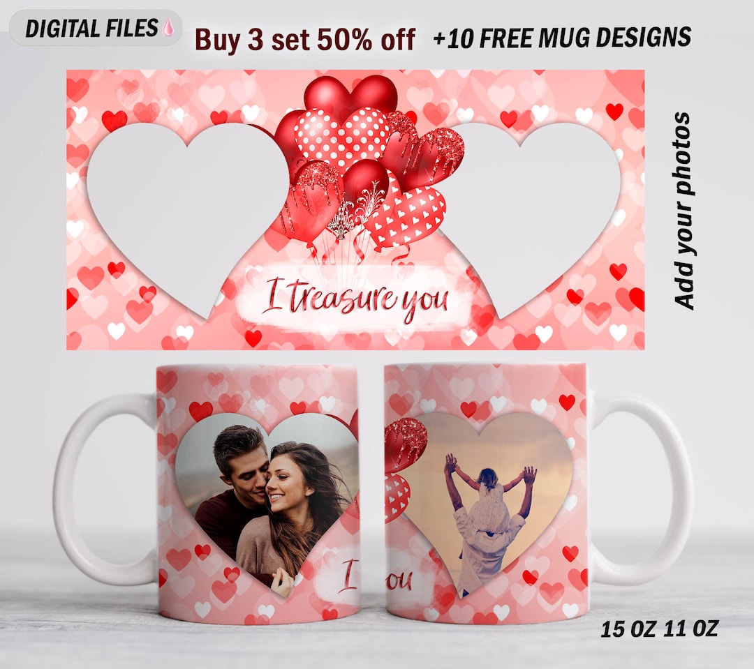 Photo Mug Wrap With 2 Photo Frames Valentine’s Day Mug Sublimation ...