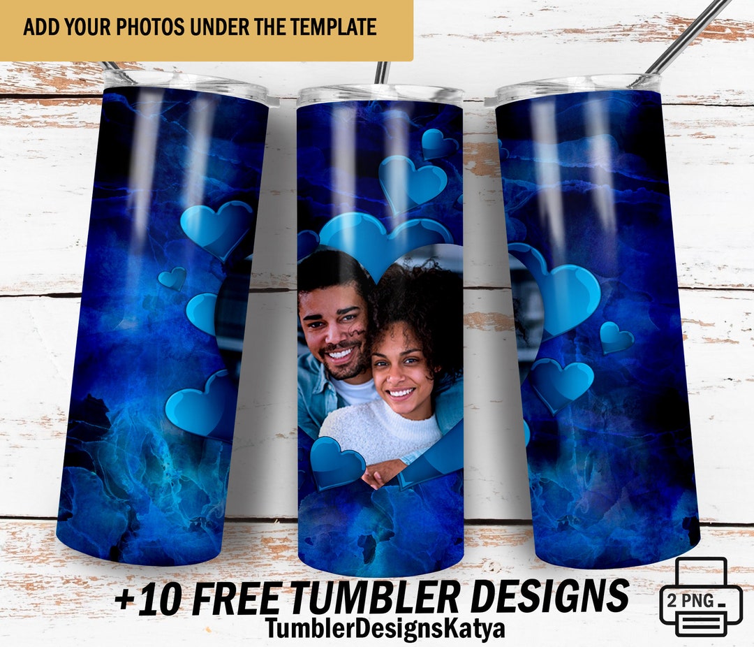 Blue Tumbler Wrap With 1 Photo Frame Seamless Valentines Tumbler Wrap ...