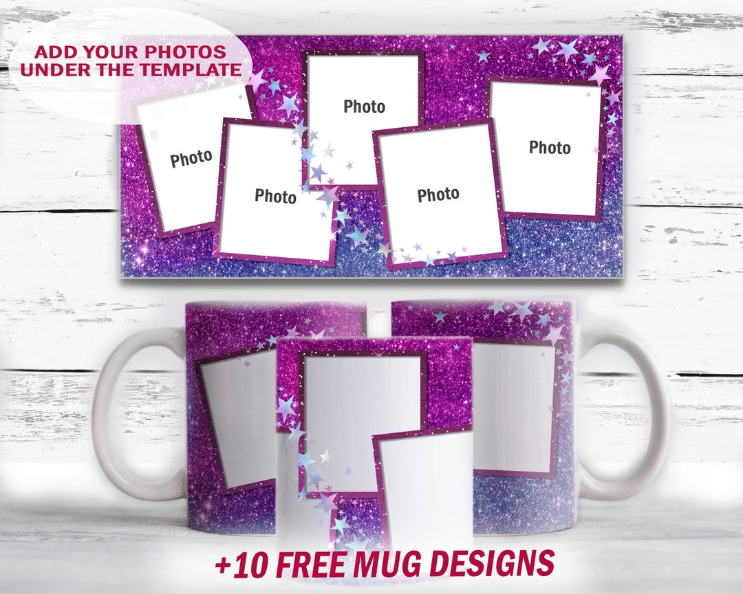 Mug Sublimation Design With 5 Photo Frames, Personalized Mug Template ...